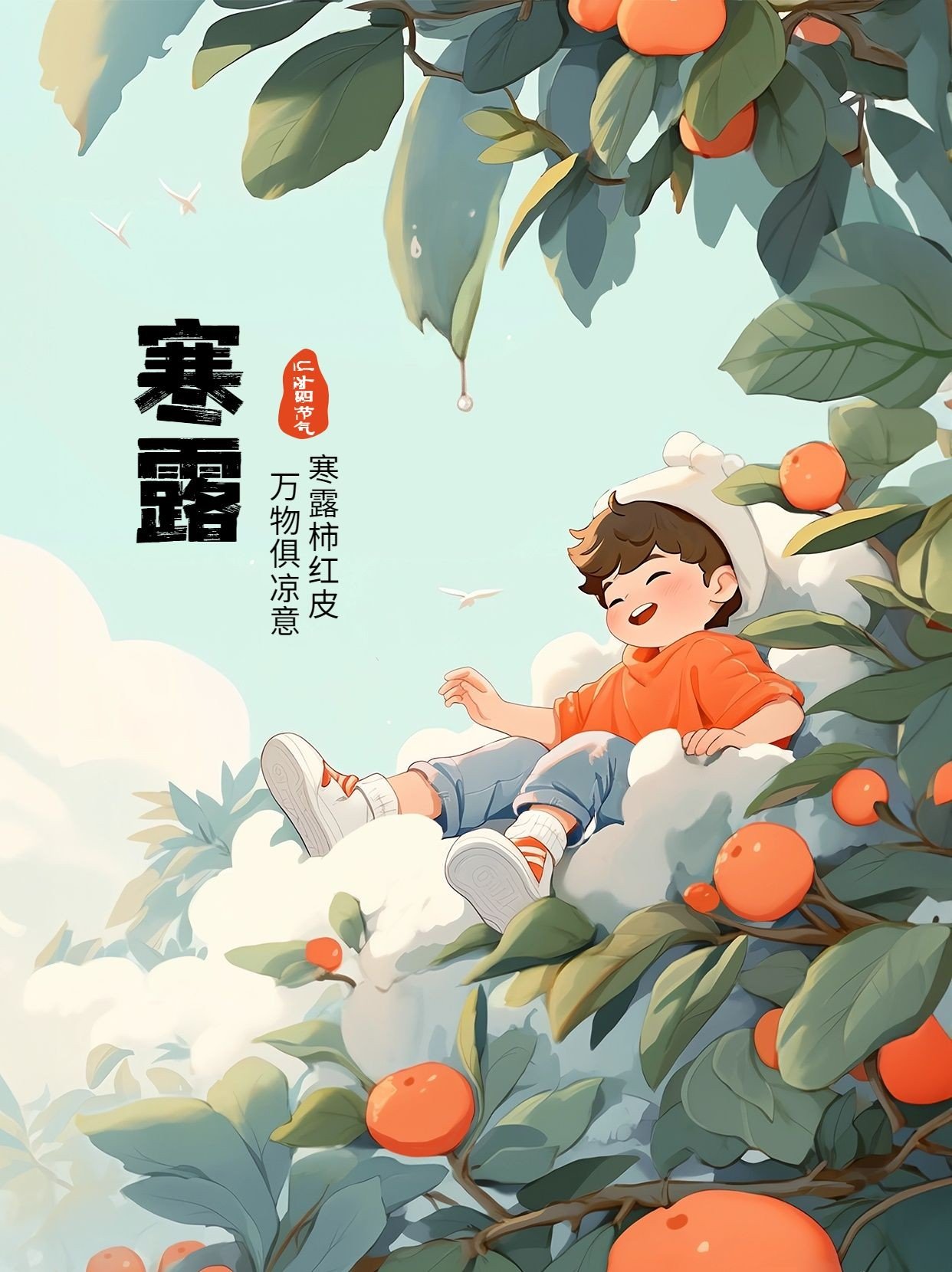 寒露节气祝福可爱感手绘插画小红书配图AIGC 图片模板素材 稿定设计
