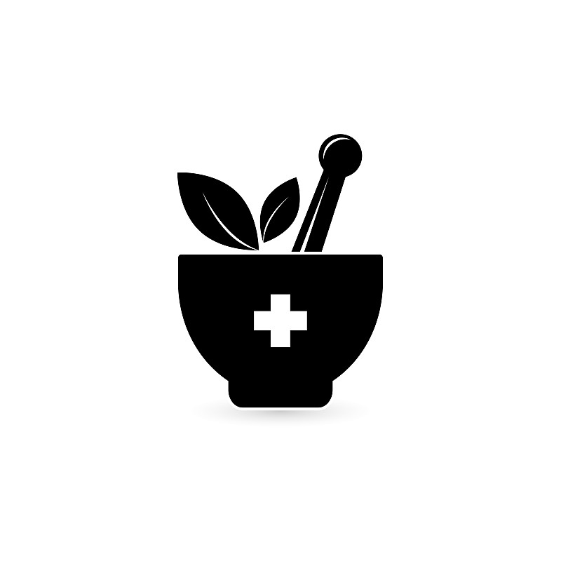 在臼中放置有杵状图标的治疗药草药房标志设计矢量插图 模板素材 稿定设计