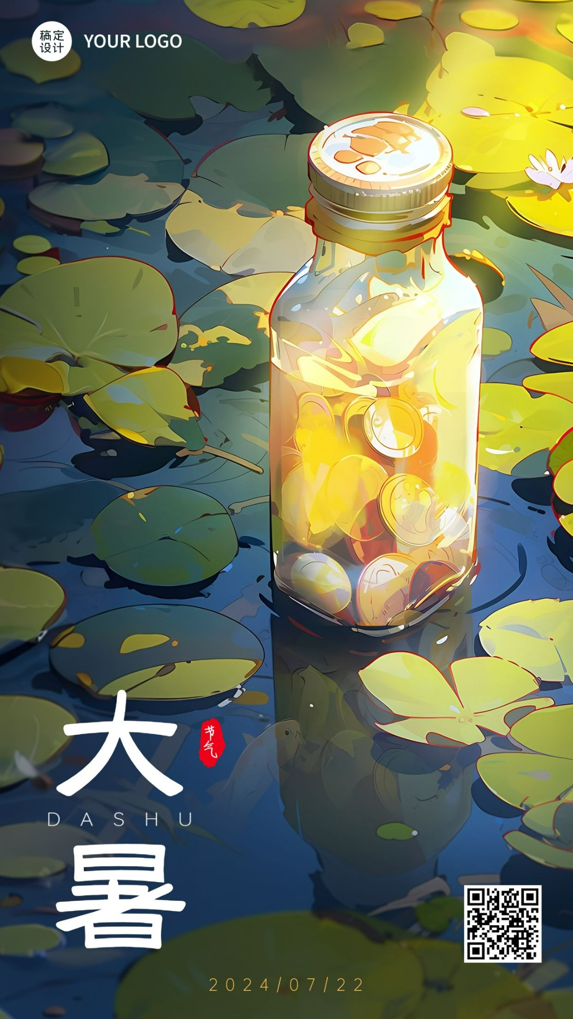 大暑金融保险节气祝福问候创意插画手机海报AIGC 图片模板素材 稿定设计