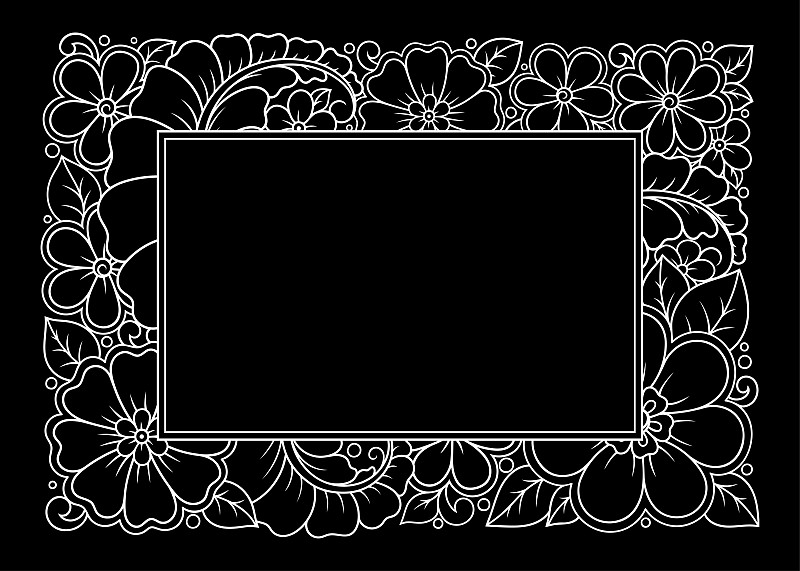 用指甲花纹身装饰图案装饰封面为书籍，笔记本，棺材，杂志，明信片和文件夹。曼海蒂风格的花。东方传统的框_模板素材-稿定设计