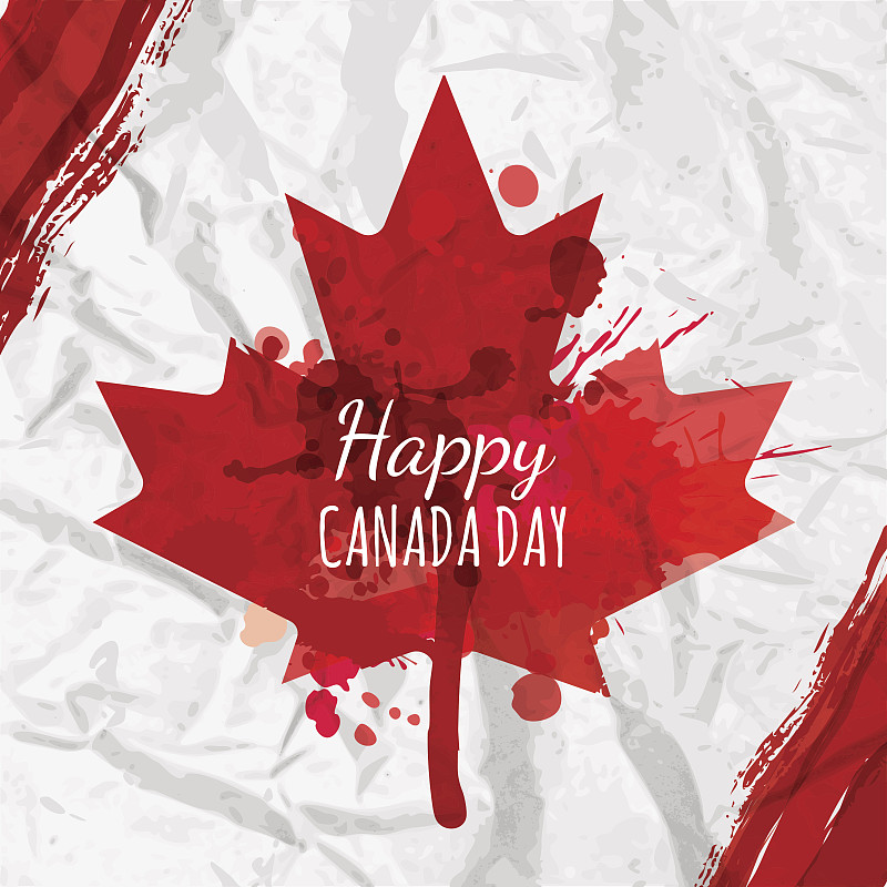 在皱巴巴的白纸上印着加拿大枫叶的假日海报。_模板素材-稿定设计