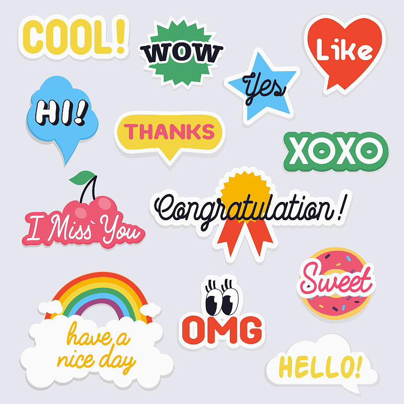 Social network stickers with notes. Vector illustr_模板素材-稿定设计