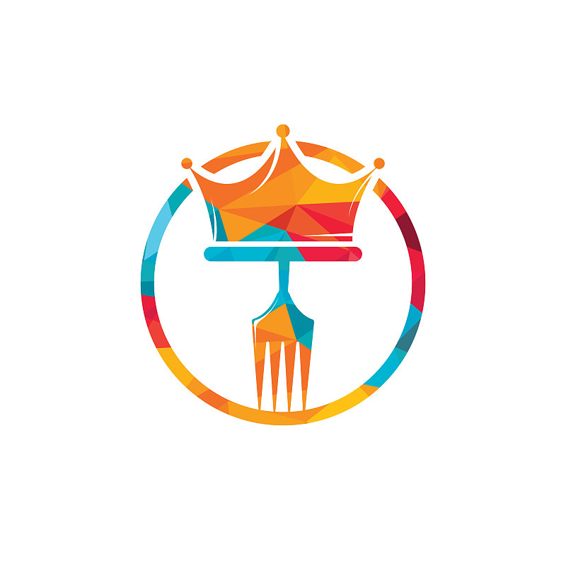 King Food vector logo设计。叉子与皇冠餐厅标志模板设计。_模板素材-稿定设计