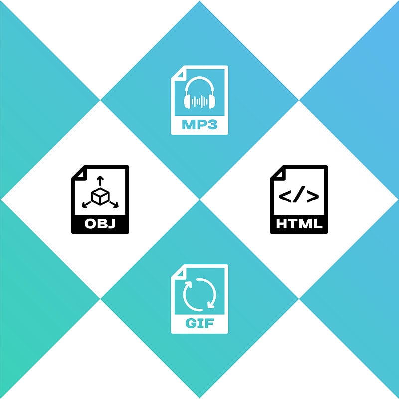 设置OBJ文件文档，GIF, MP3和HTML图标。向量_模板素材-稿定设计