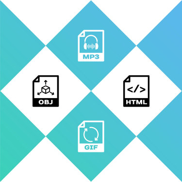 设置OBJ文件文档，GIF, MP3和HTML图标。向量_模板素材-稿定设计
