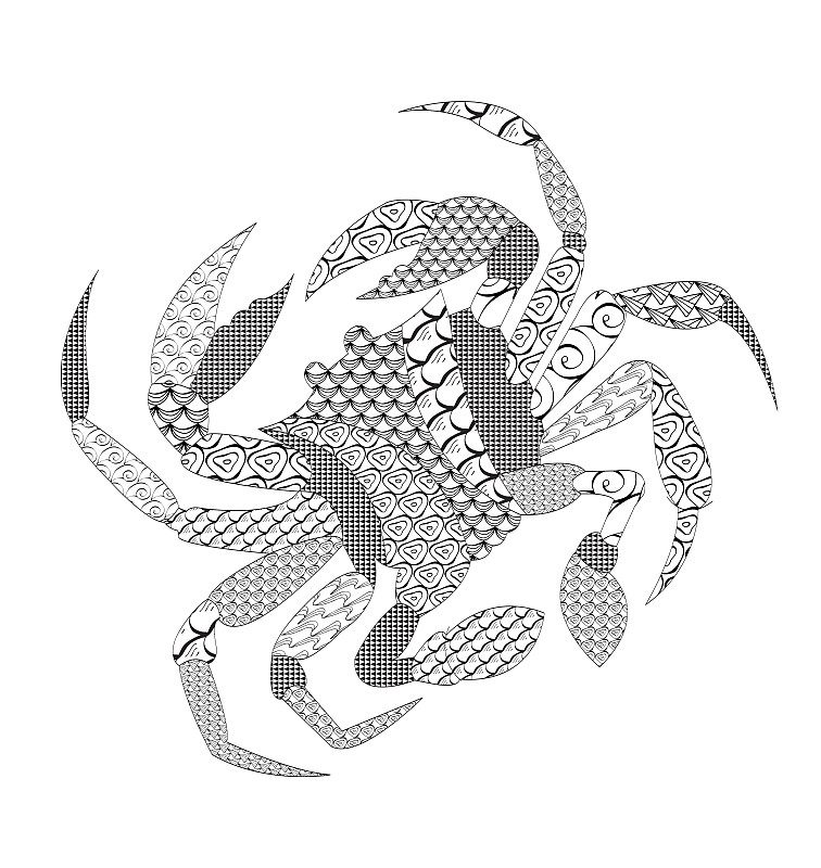 Coloring pages with crab, zentangle illustrations _模板素材-稿定设计