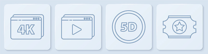 支持4k、5d虚拟现实在线播放视频、在线播放视频和电影票。白色正方形按钮。向量_模板素材-稿定设计