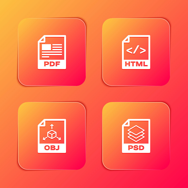 Set PDF file document, HTML, OBJ and PSD icon. Vec_模板素材-稿定设计