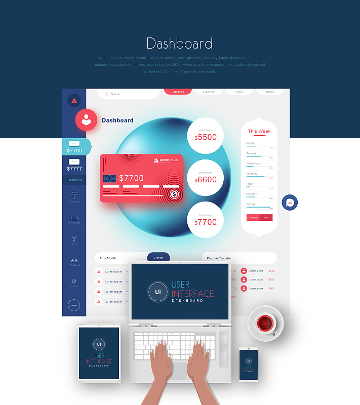 Infographic dashboard template with flat design gr_模板素材-稿定设计