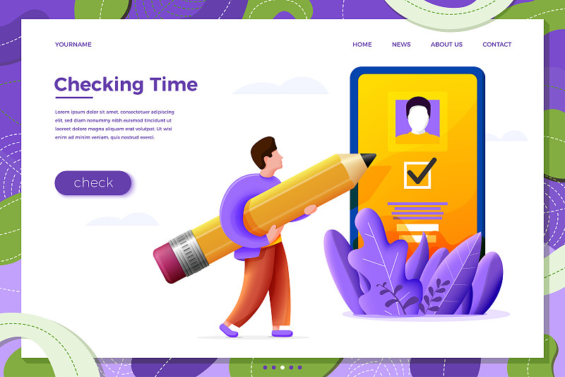 Vector illustration mobile check, boy with pencil_模板素材-稿定设计