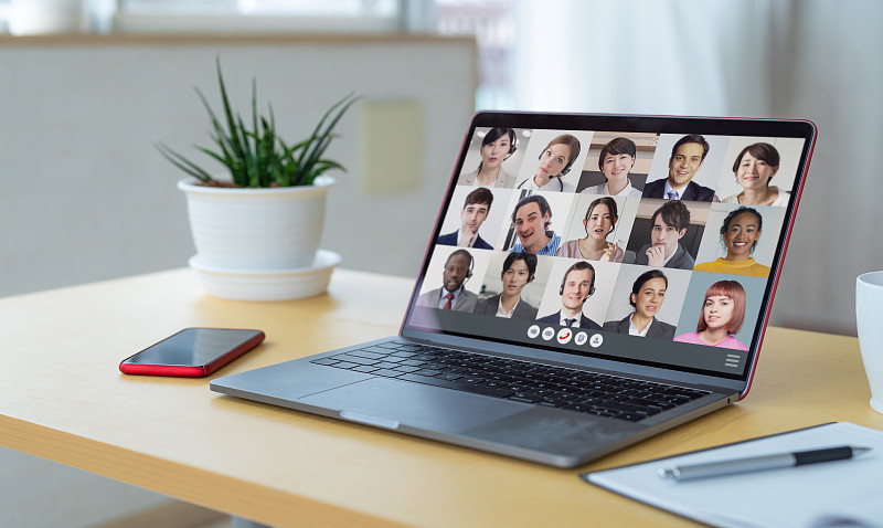 视频会议的概念。Telemeeting。可视电话。电话会议。远程工作。_模板素材-稿定设计