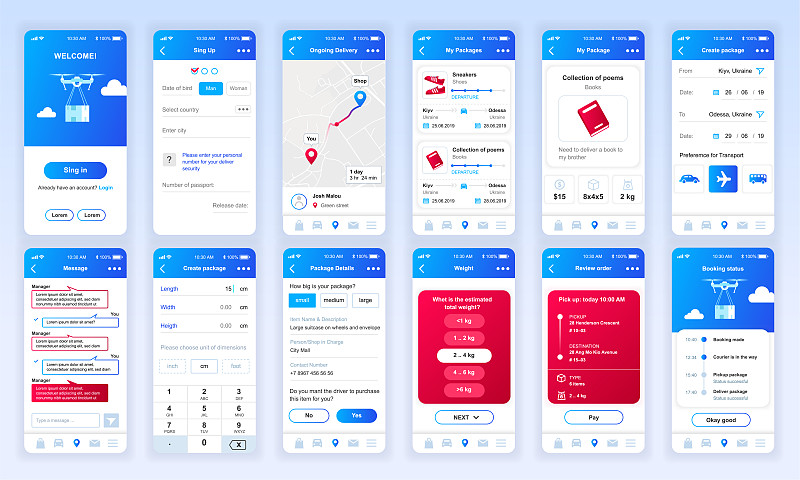 Set of UI, UX, GUI screens Delivery app flat desig_模板素材-稿定设计