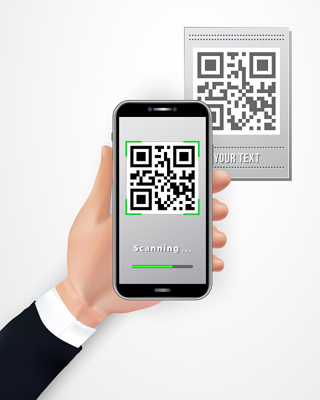 Male hand holding smartphone with QR code scanner _模板素材-稿定设计