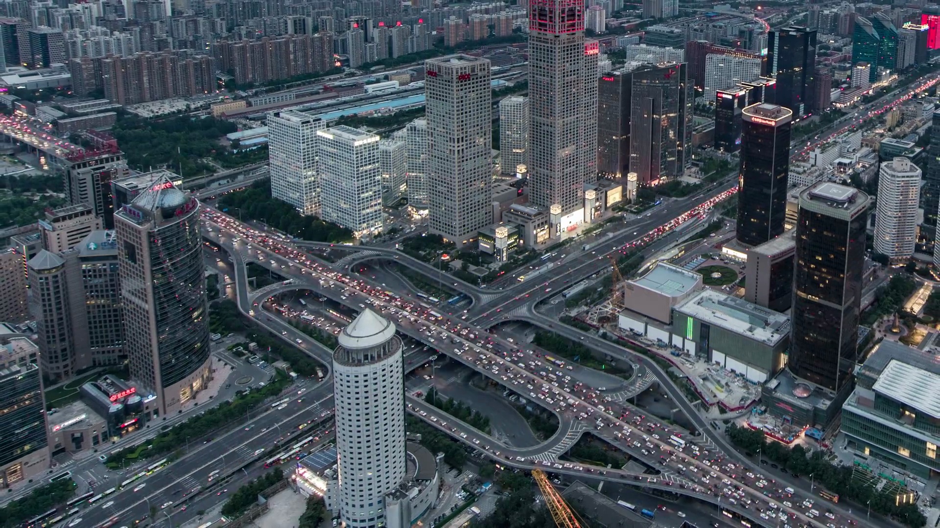 T/L WS HA ZO鸟瞰北京CBD区域和繁忙道路交叉口，日夜转换_模板素材-稿定设计